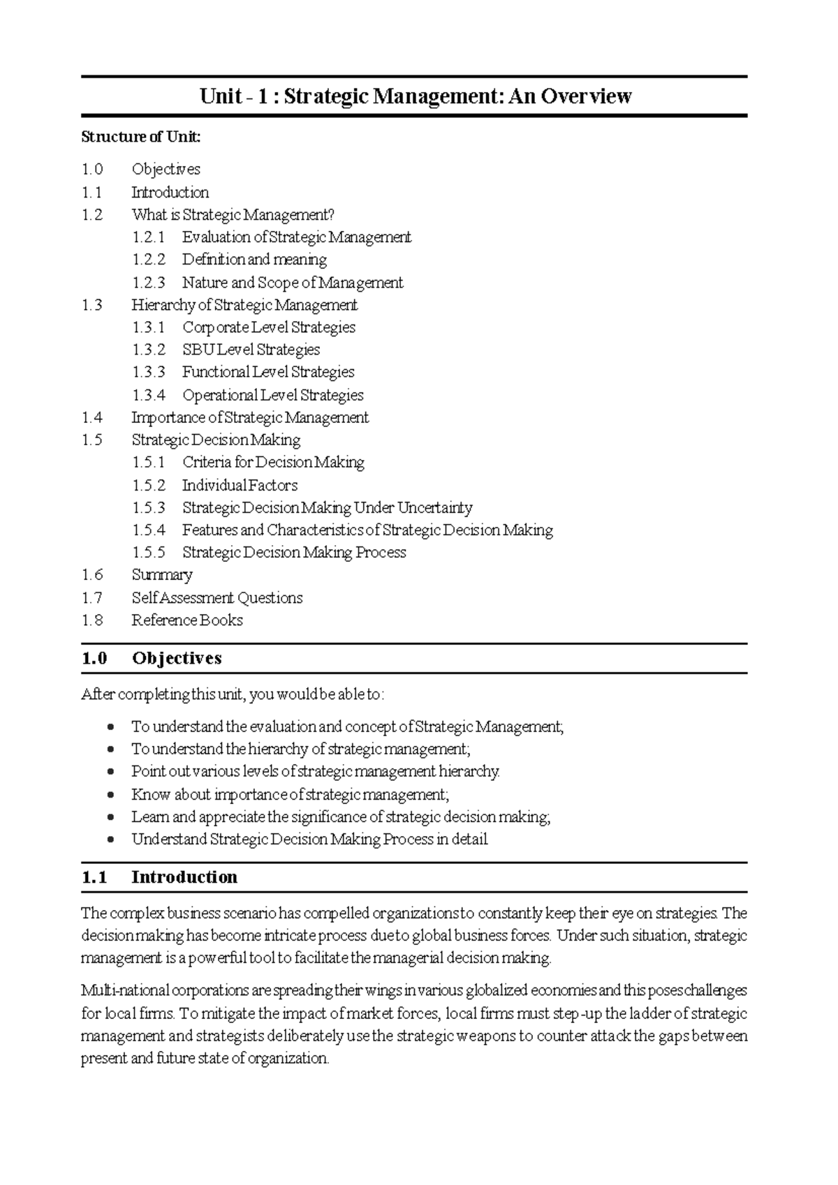 Strategic Mgmt - lecture notes - Unit - 1 : Strategic Management: An ...