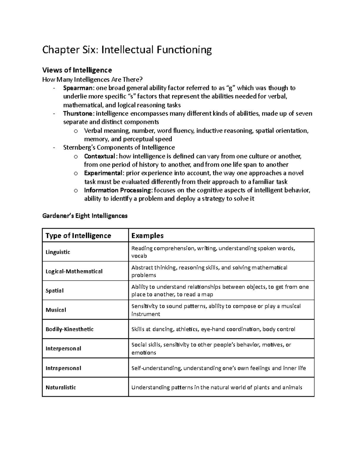 Chapter 6 - intellectual functioning - Chapter Six: Intellectual ...