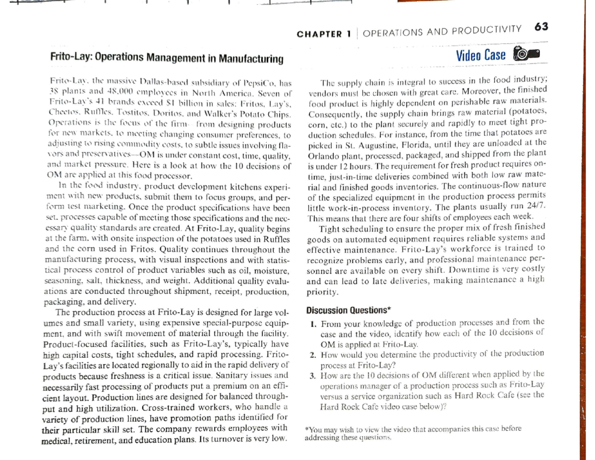 Chapter 1 - Case Study 1_Friso-Lay (Operation Management) - Project ...