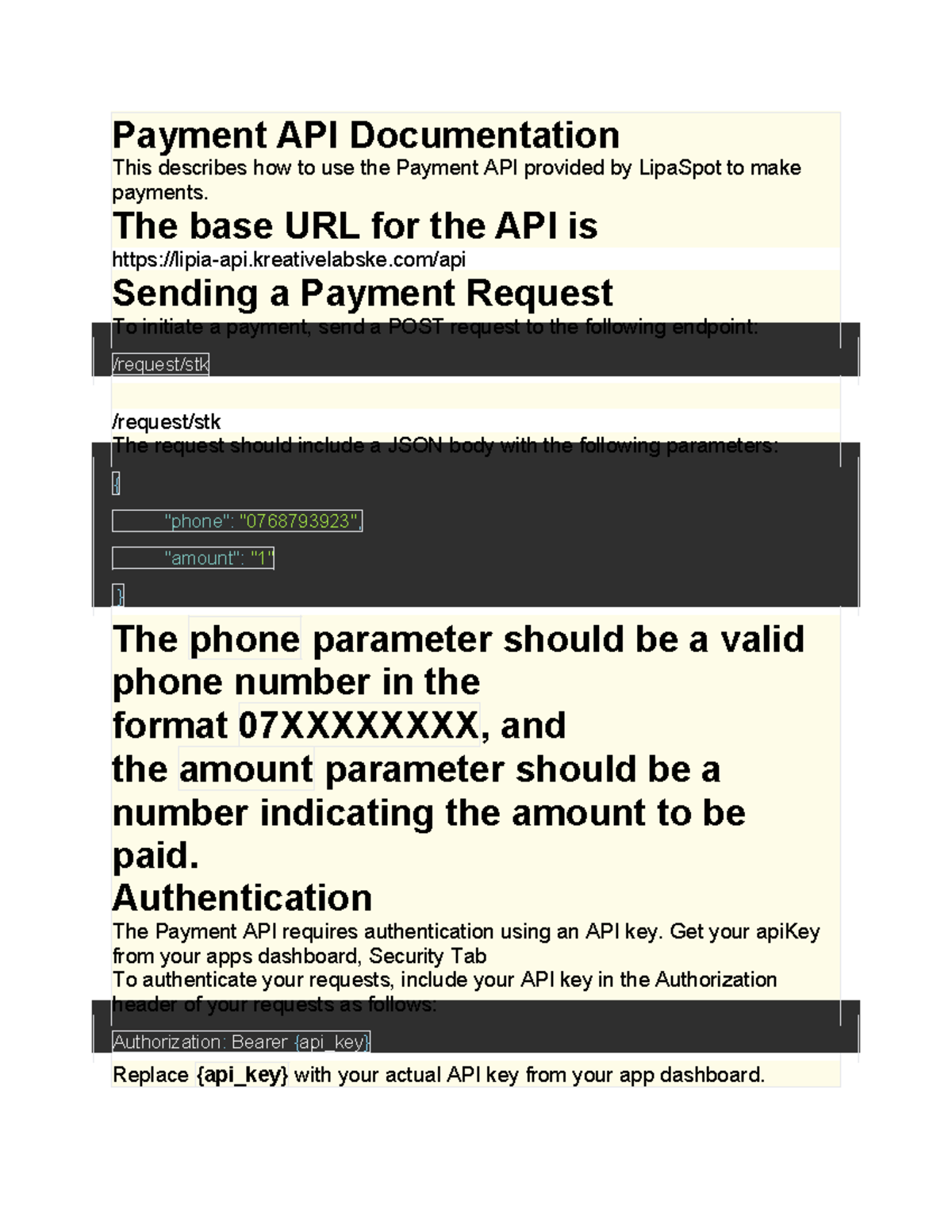 Payments API Documentation - Payment API Documentation This describes ...