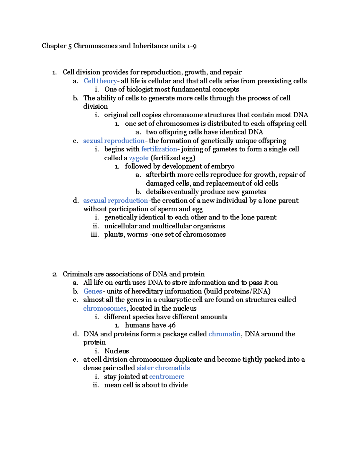 Chapter 5 Chromosomes and Inheritance 1-9 - Cell theory- all life is ...