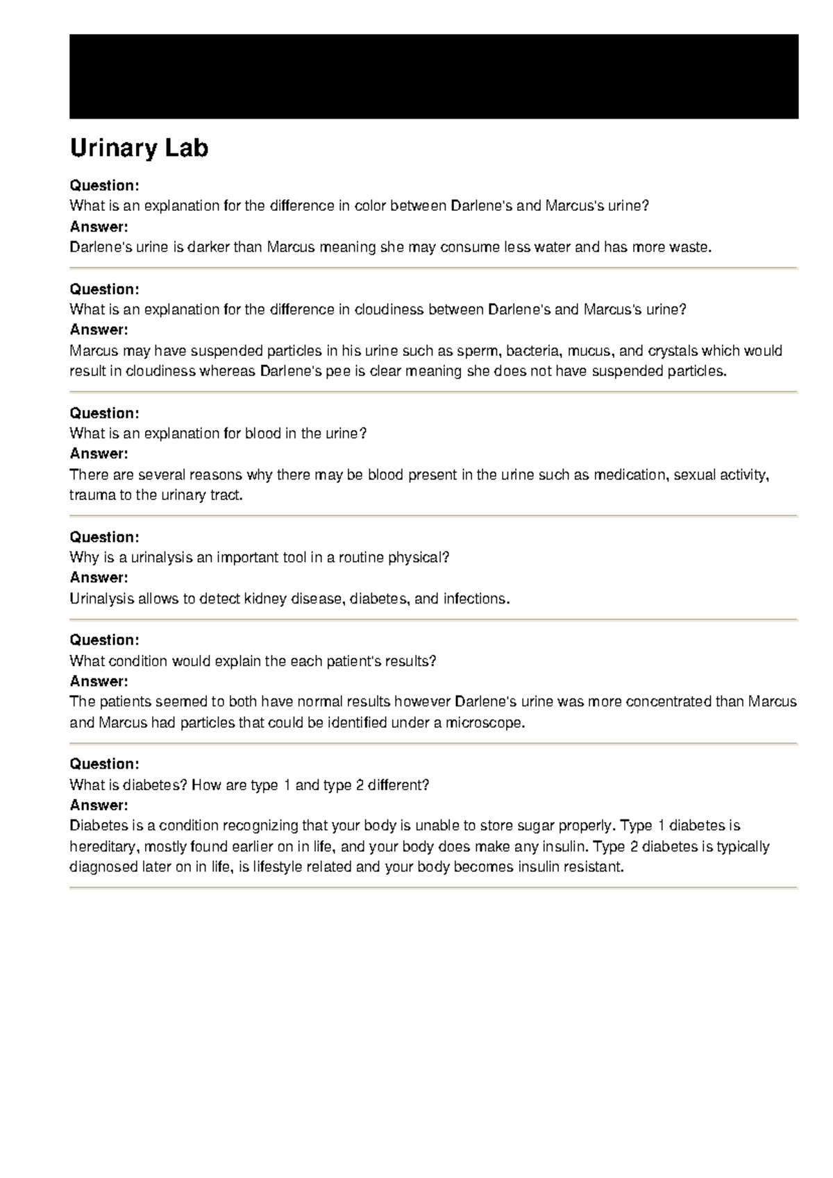 Bio1000element 19178 - lab - Urinary Lab Question: What is an explanation for the difference in ...