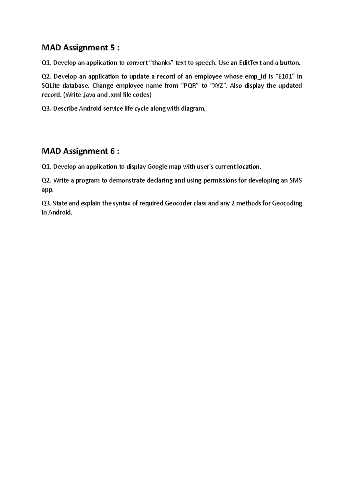 MAD Assignment 5 and 6 - MAD Assignment 5 : Q1. Develop an application to convert “thanks” text ...