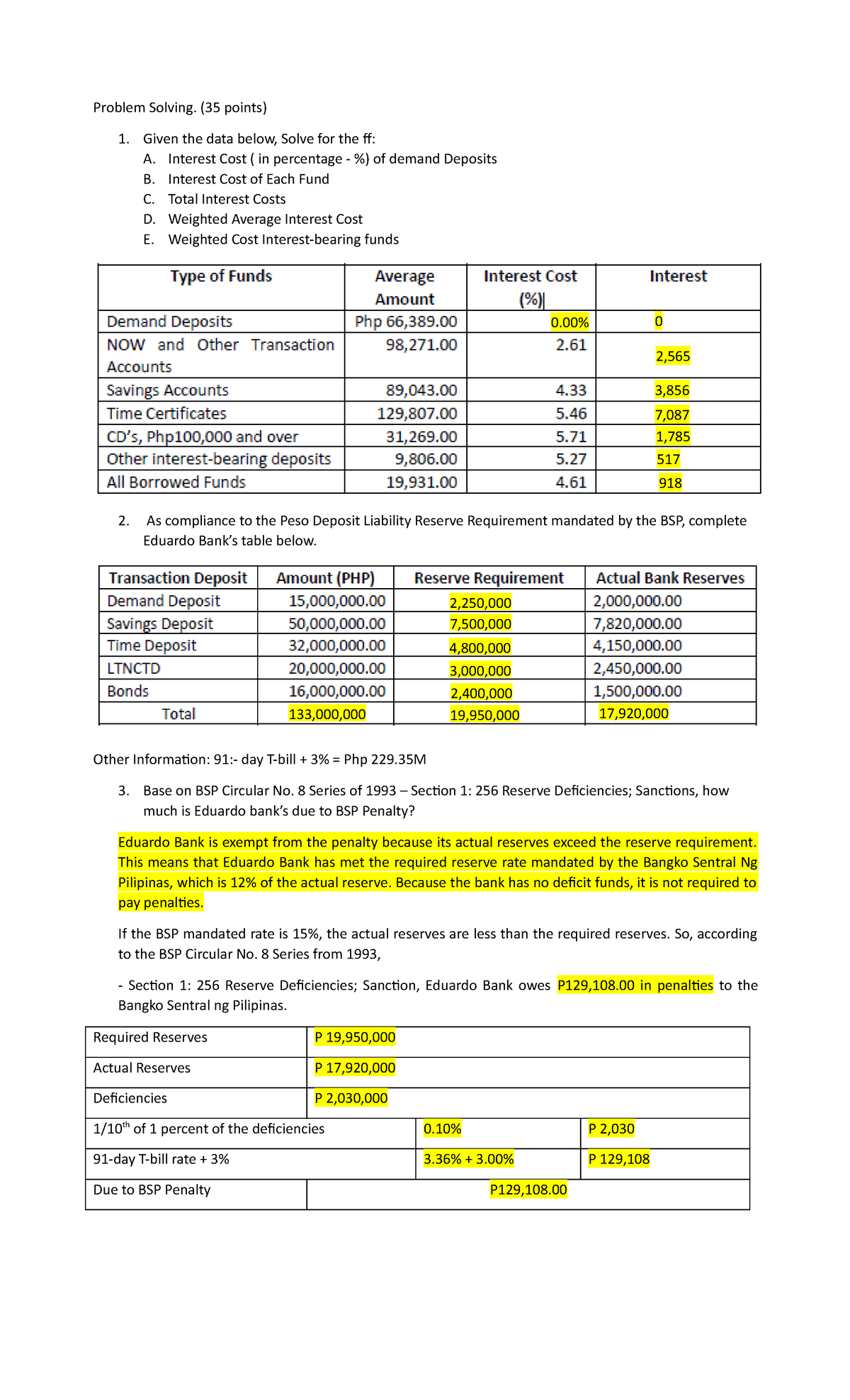 Financial - LECTURES - Problem Solving. (35 points) Given the data ...