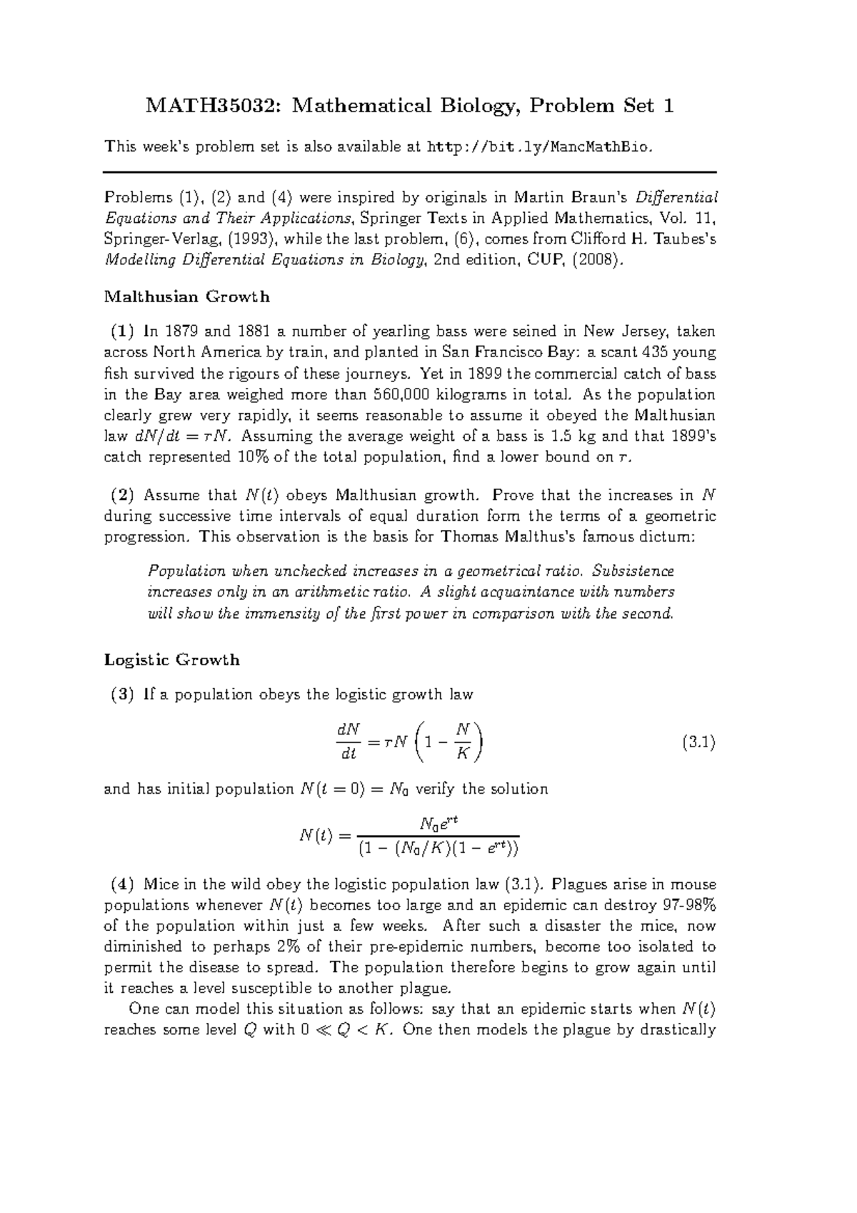 Document - Problem set Quantitative understanding in Biology Problem ...