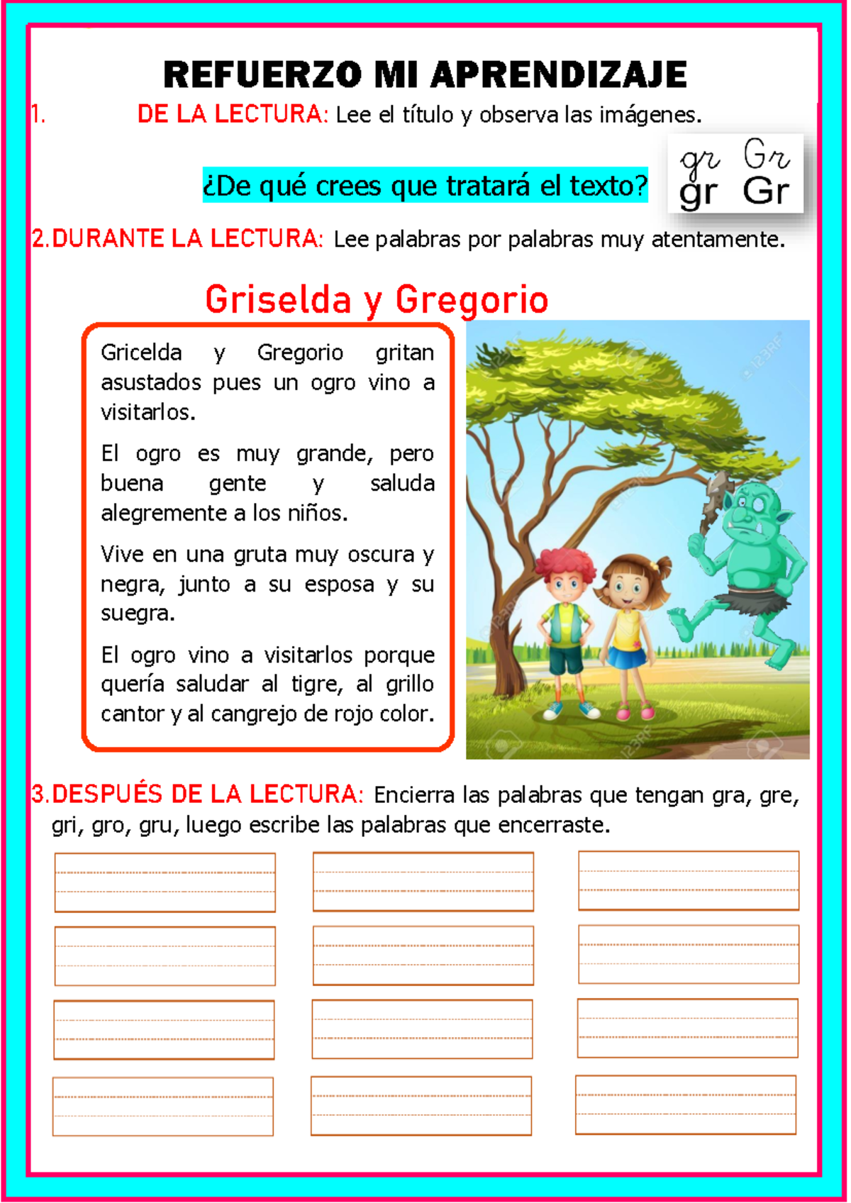 7. Lectoescritura -GR - EXCELENTE - REFUERZO MI APRENDIZAJE 1. DE LA ...