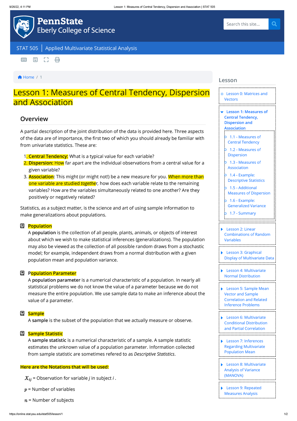 01.Lesson 1 Measures of Central Tendency, Dispersion and Association ...