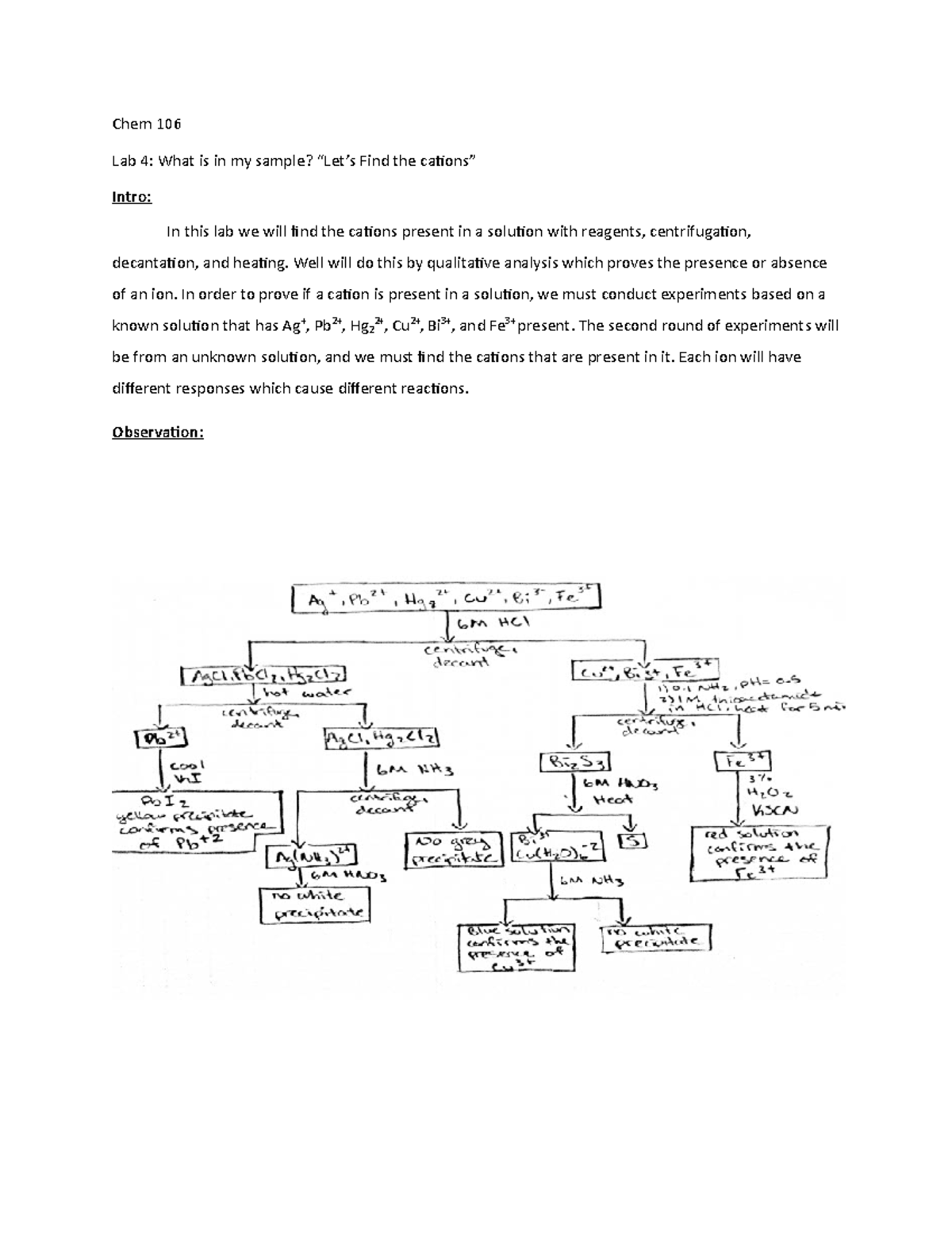 Lab 4 Lab report - Chem 106 Lab 4: What is in my sample? “Let’s Find ...