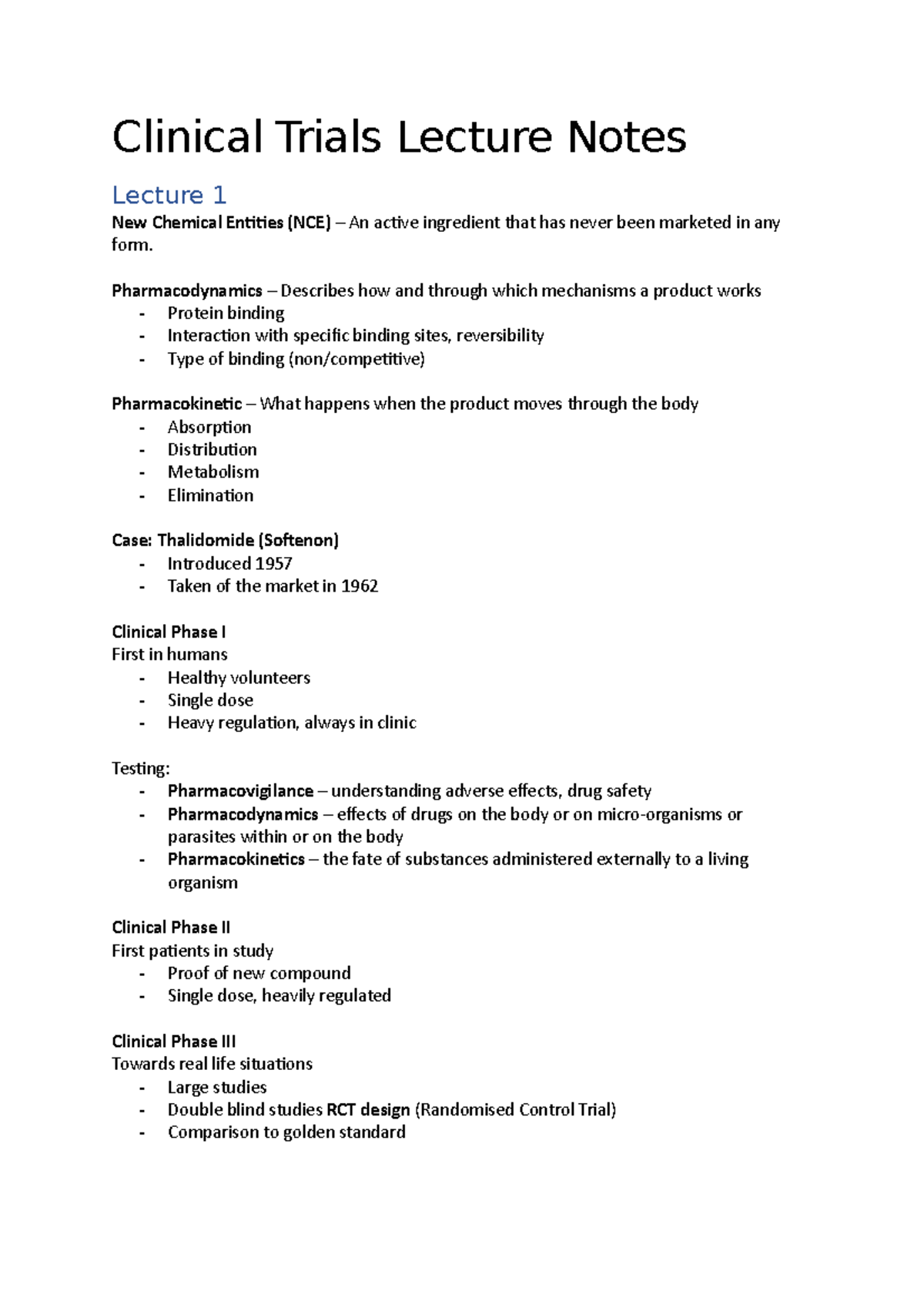 Clinical Trials Lecture Notes - Clinical Trials Lecture Notes Lecture 1 ...