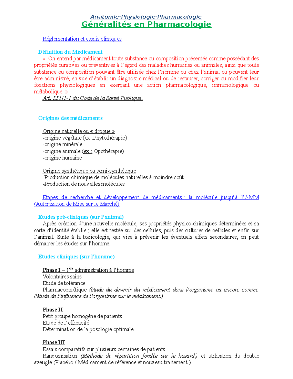 Generalites Pharmacologie - Anatomie-Physiologie-Pharmacologie ...
