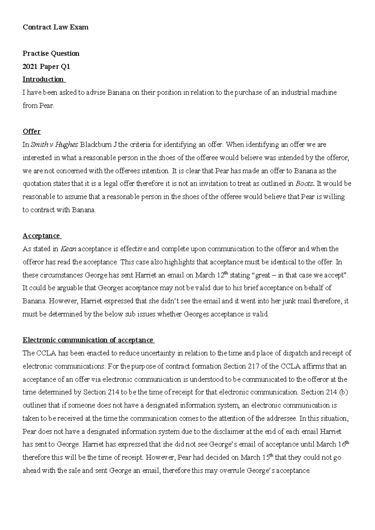 Contract Exam Prep - Contract Law Exam Practise Question 2021 Paper Q ...