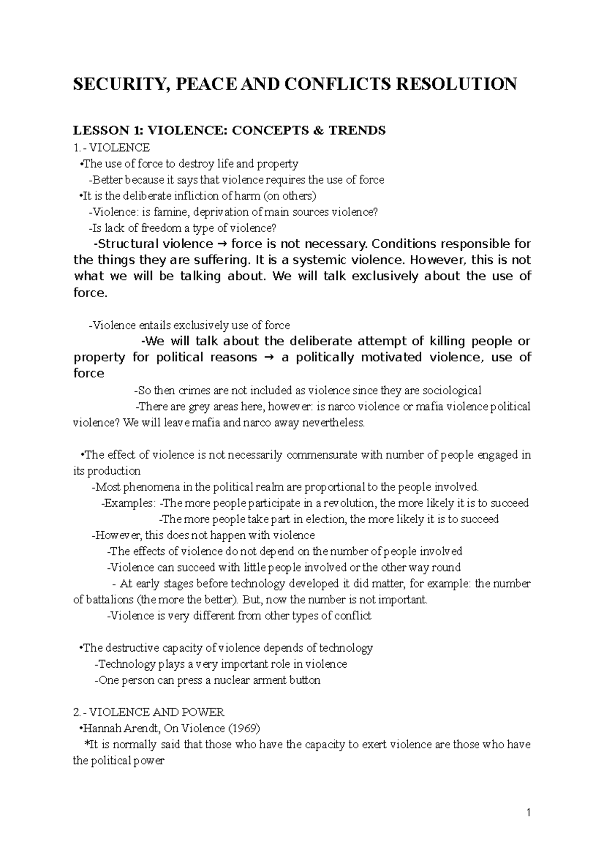 Security, Peace and Conflic Resolution PART I (1-7) - UC3M - Studocu