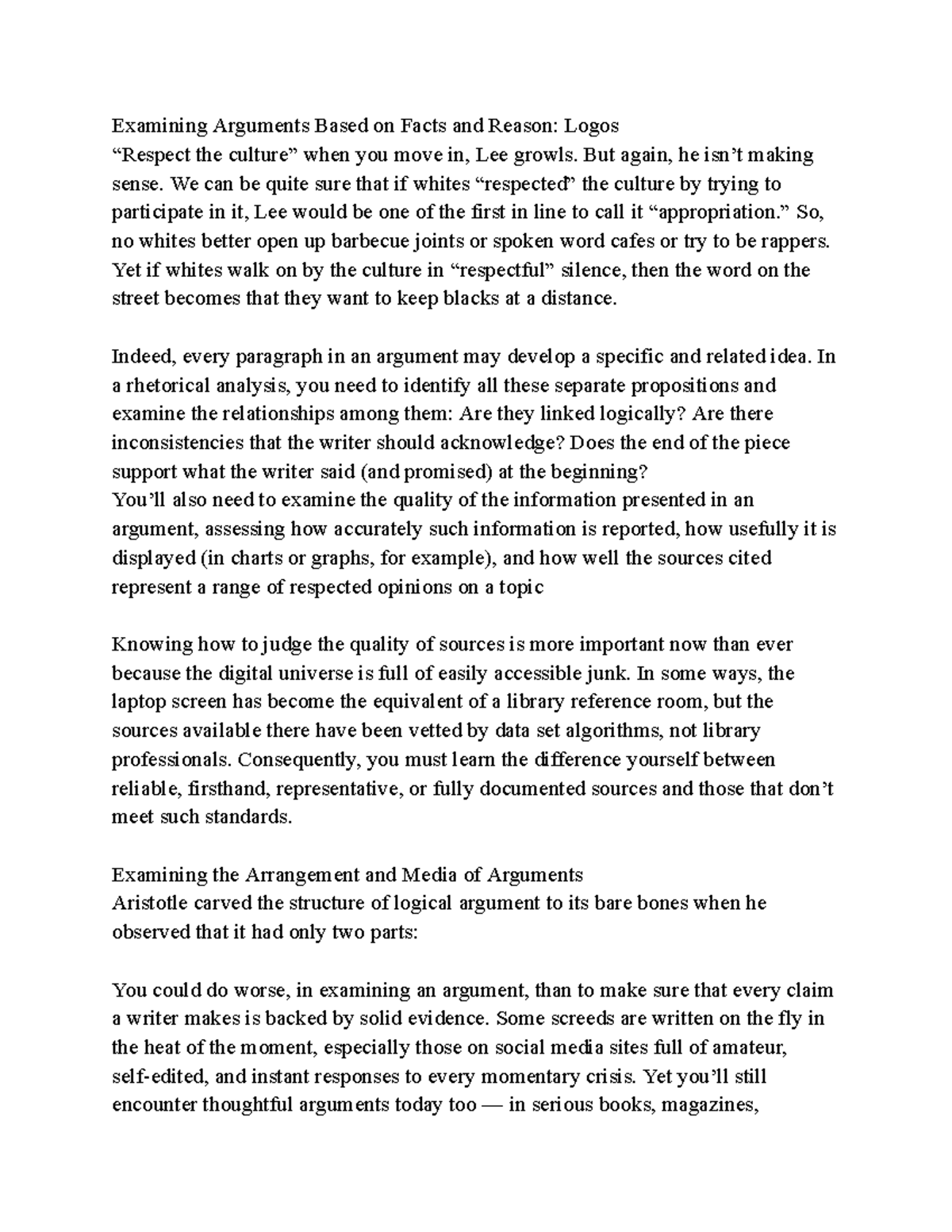 Rhetoric and Composition notes 23 - Examining Arguments Based on Facts ...