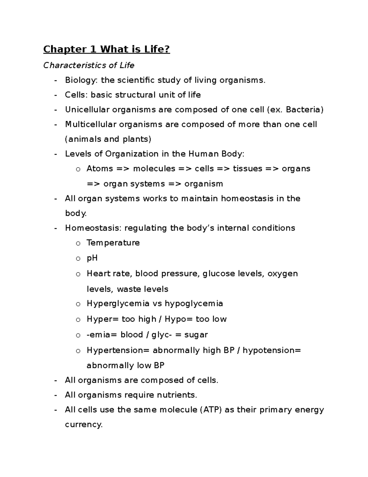 Chapter 1 What is Life? - Chapter 1 What is Life? Characteristics of ...