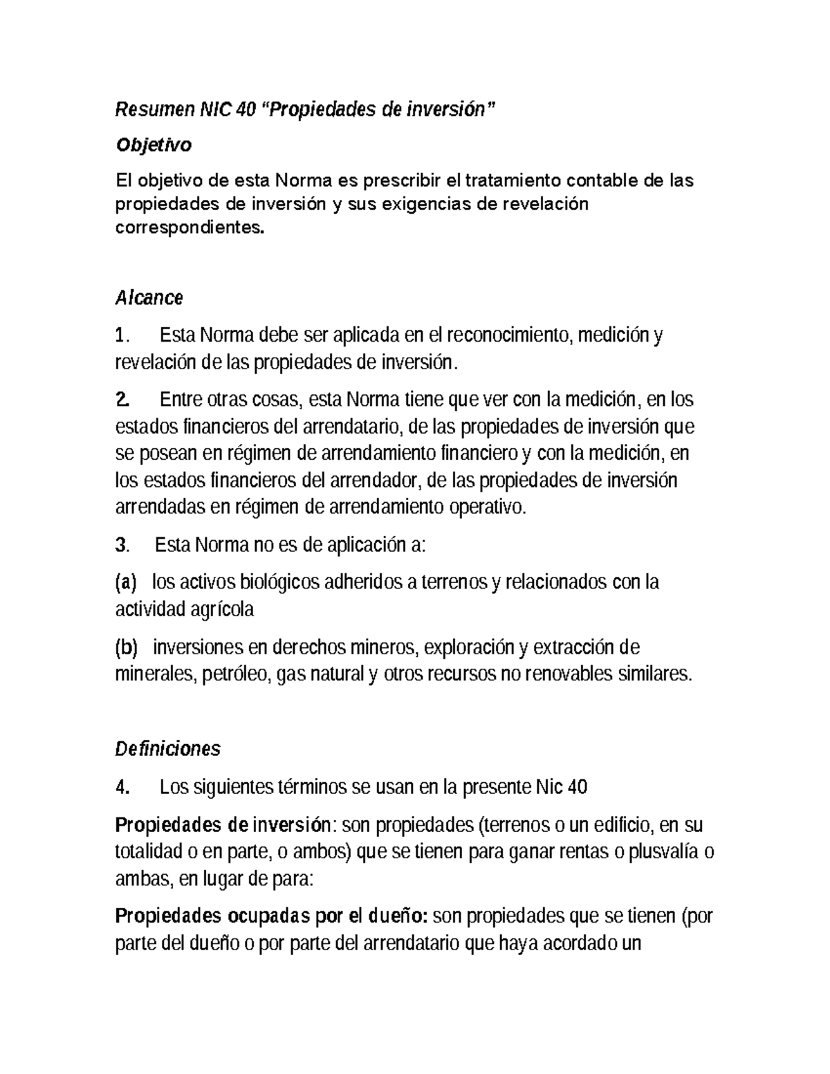 Resumen de la NIC 40 - Resumen NIC 40 “Propiedades de inversión ...