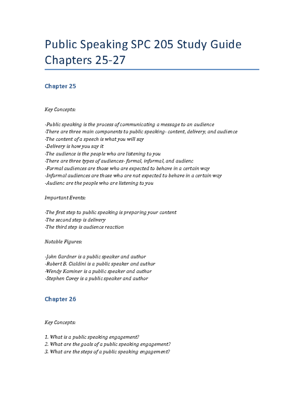 Public Speaking SPC 205 Study Guide Chapters 25-27 - Public Speaking ...