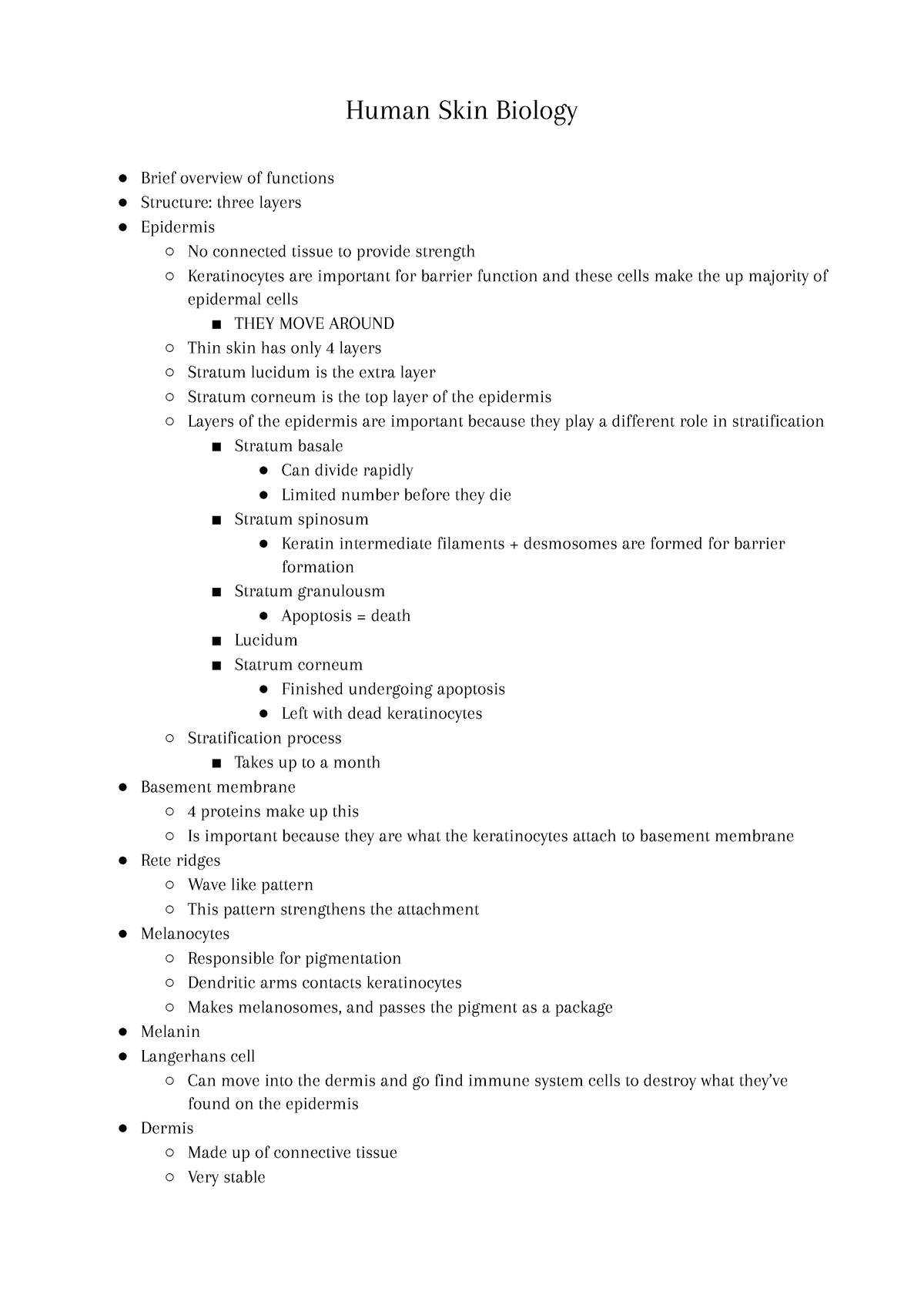 03. Human Skin Biology - Lecture notes 9 - Human Skin Biology Brief ...