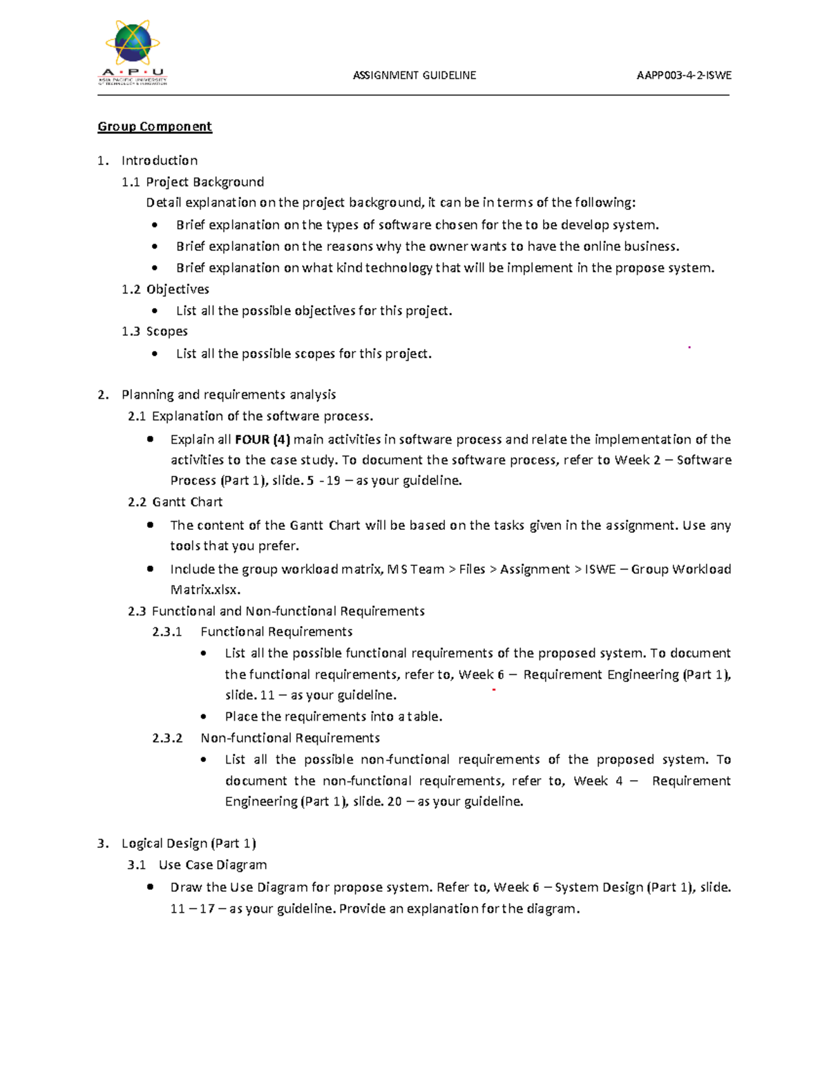 ISWE - Assignment Guideline - ASSIGNMENT GUIDELINE AAPP003- 4 - 2 - ISWE Group Component - Studocu
