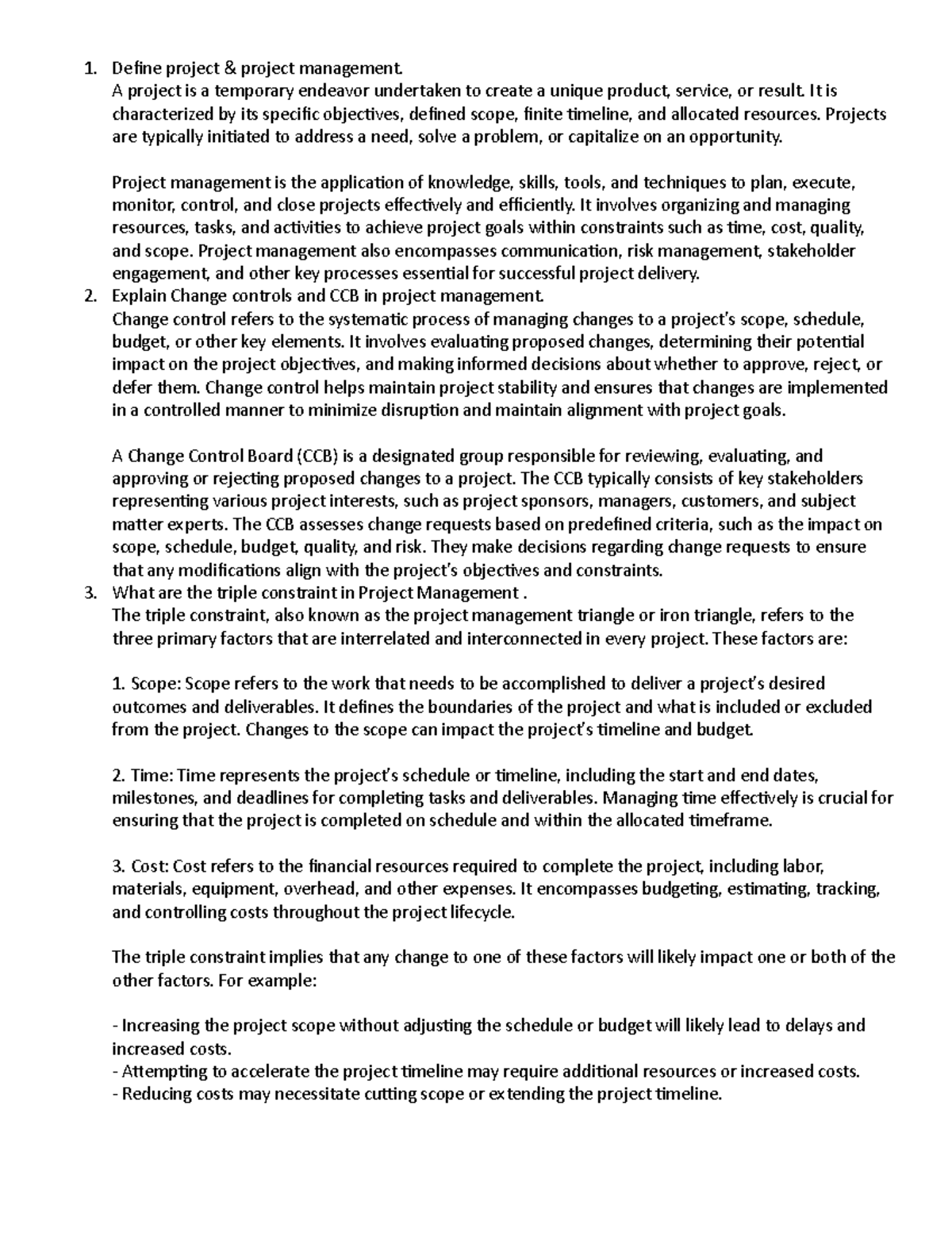 SPM QUE - Abc - Define project & project management. A project is a ...