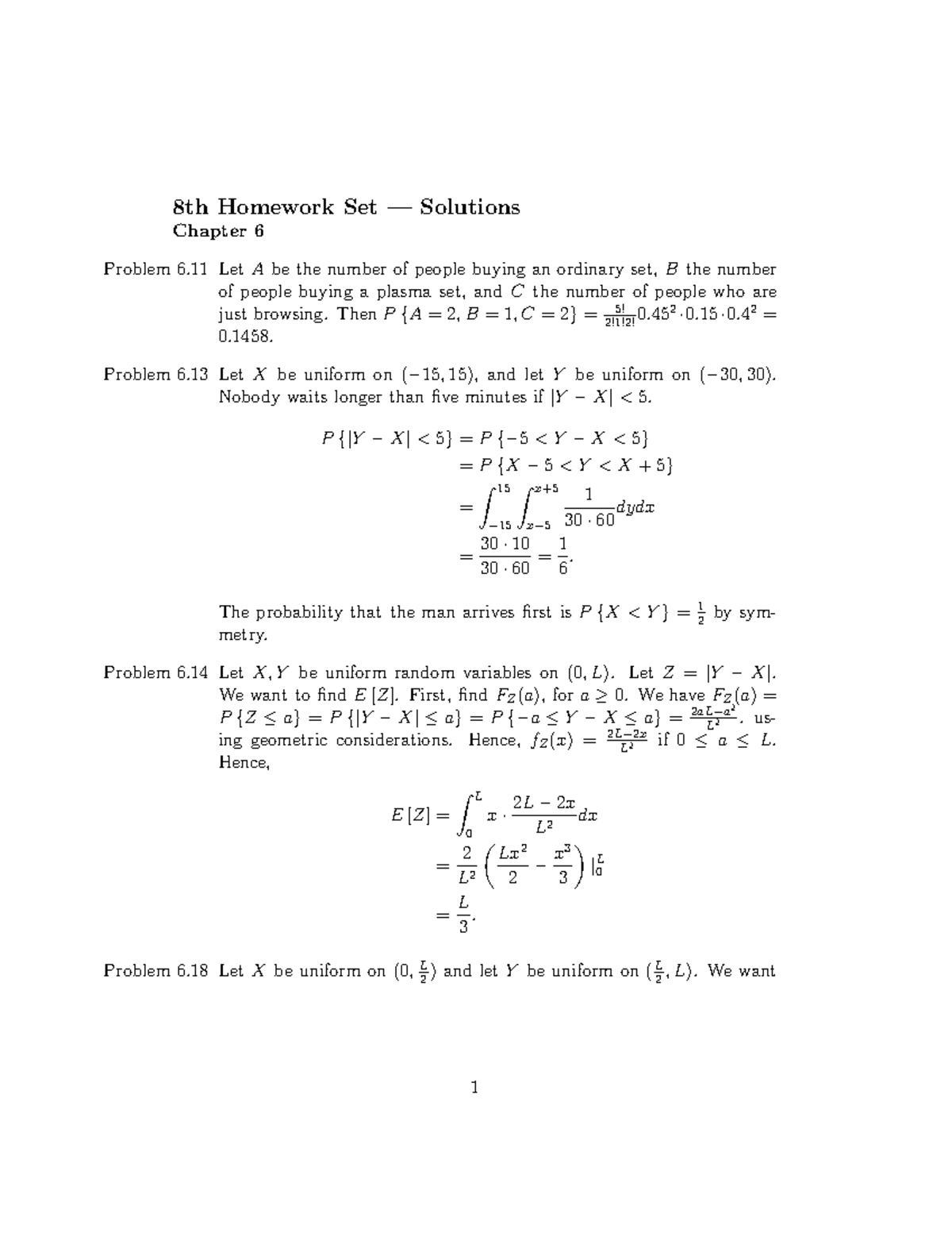 MATH 461 HW 8 Solutions - 8th Homework Set — Solutions Chapter 6 Problem 6 LetAbe the number of ...