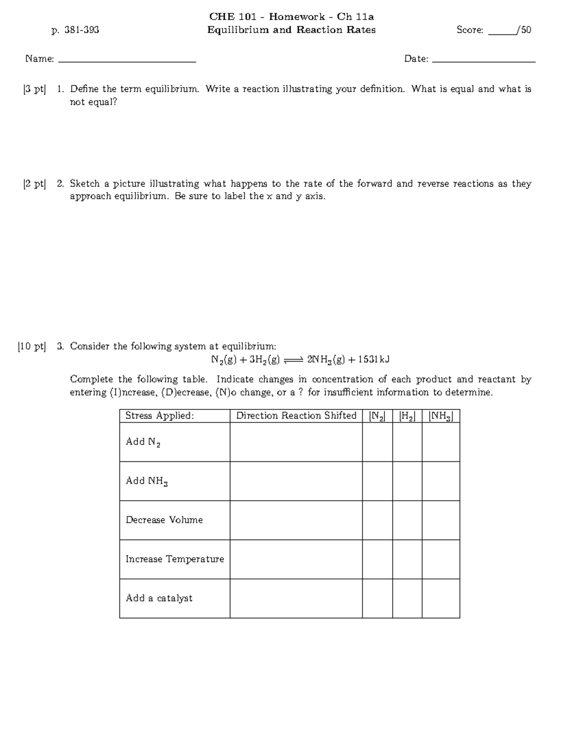 CHE101 Homework - p. 381- CHE 101 - Homework - Ch 11a Equilibrium and ...
