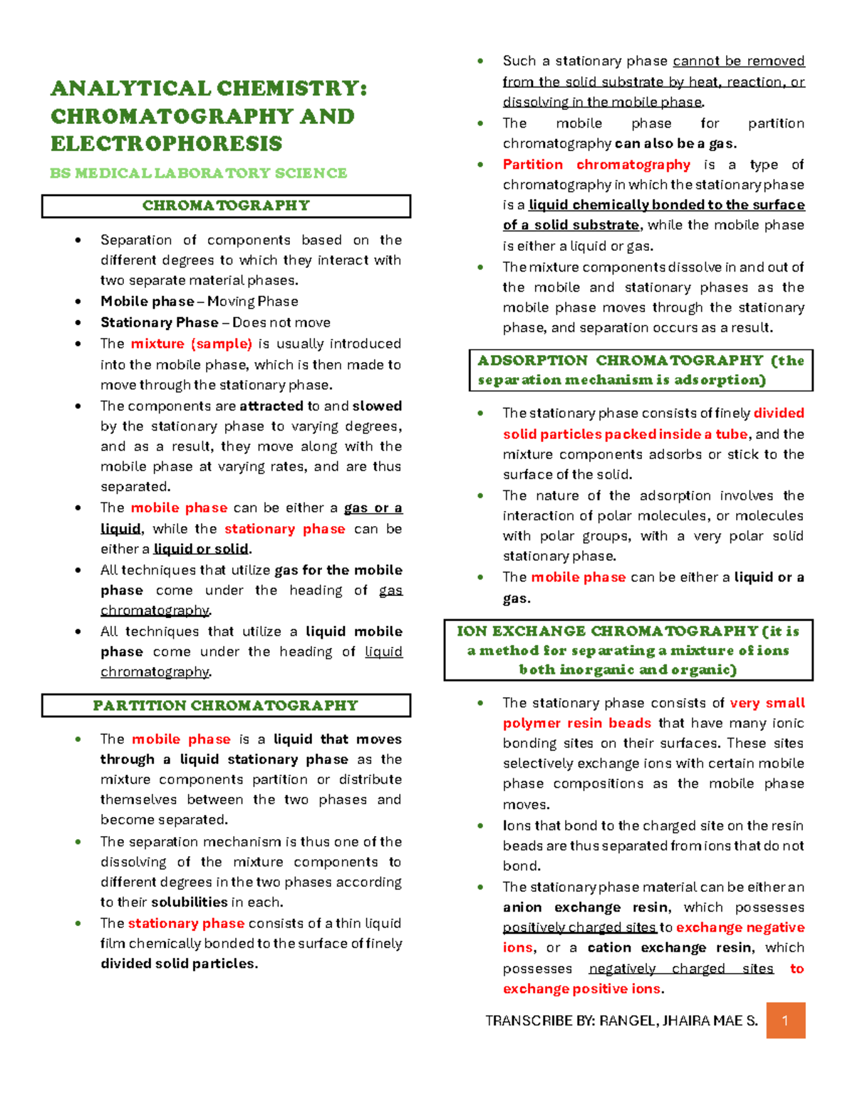 Anachem WEEK 9 AND 10 - Transes - ANALYTICAL CHEMISTRY: CHROMATOGRAPHY AND ELECTROPHORESIS BS ...