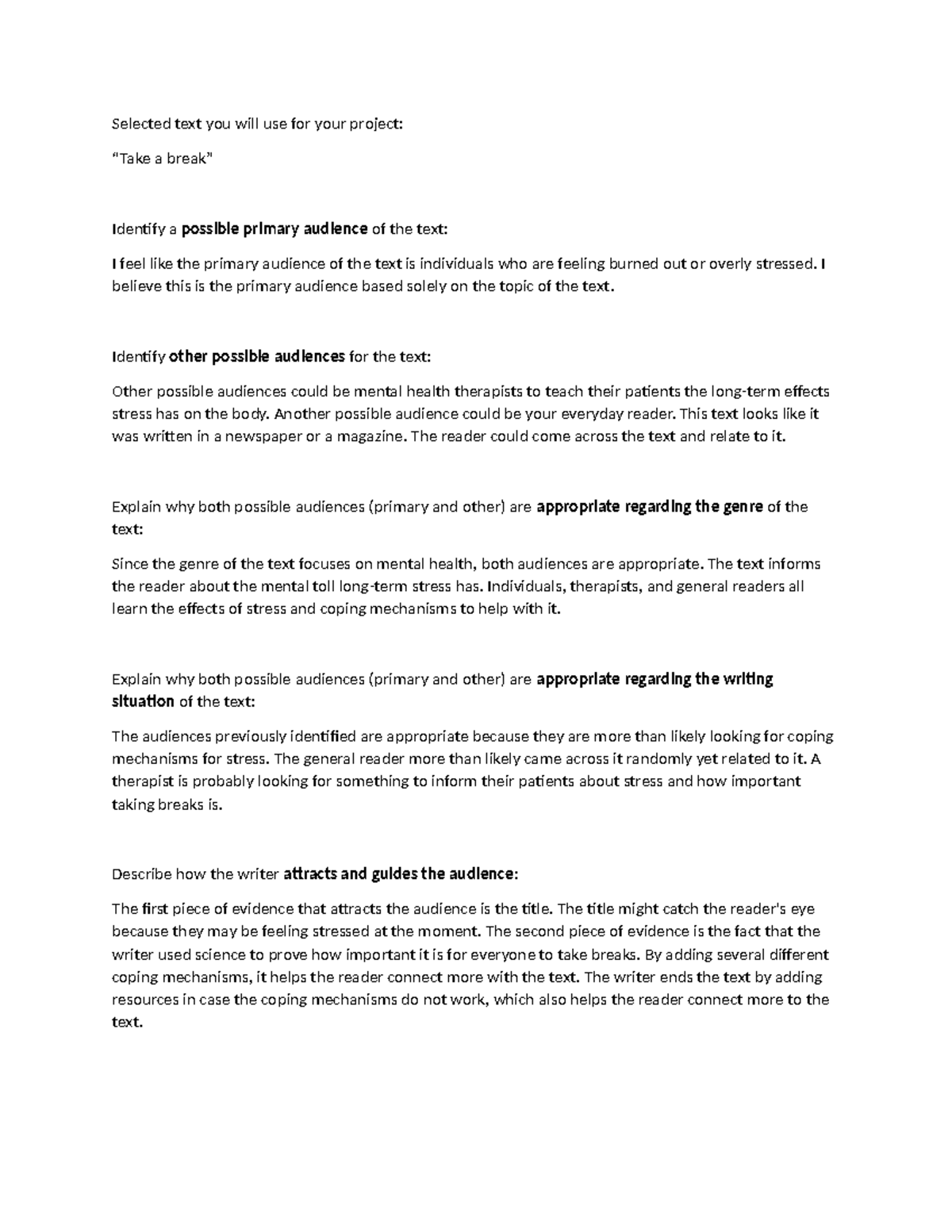 English Week Two - Week two assignment. - Selected text you will use ...