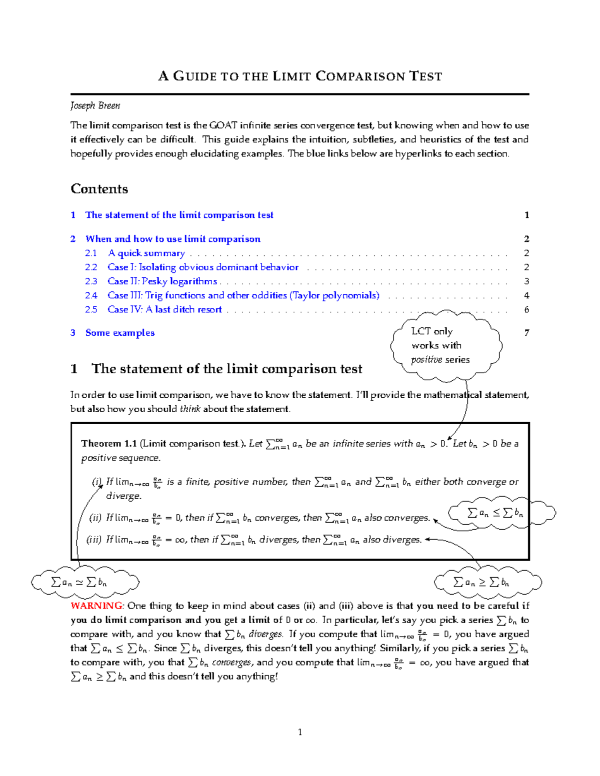 A Guide to the Limit Comparison Test - A GUIDE TO THE LIMIT COMPARISON ...