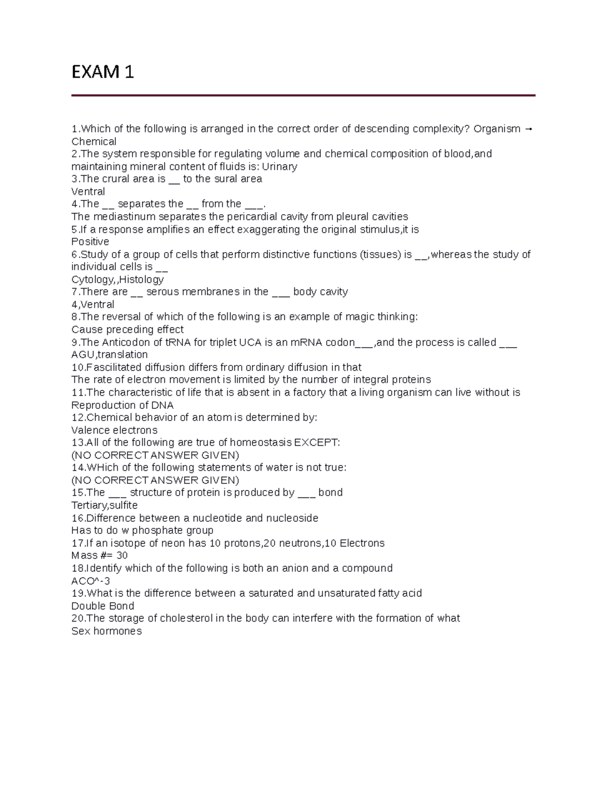 EXAM Review - EXAM 1 1 of the following is arranged in the correct ...