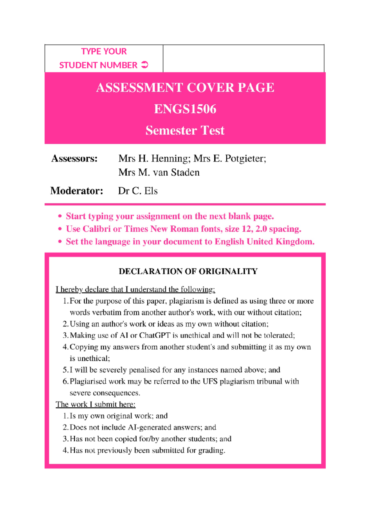 Cover Page Semester TEST - Eale1508 - TYPE YOUR STUDENT NUMBER - Studocu