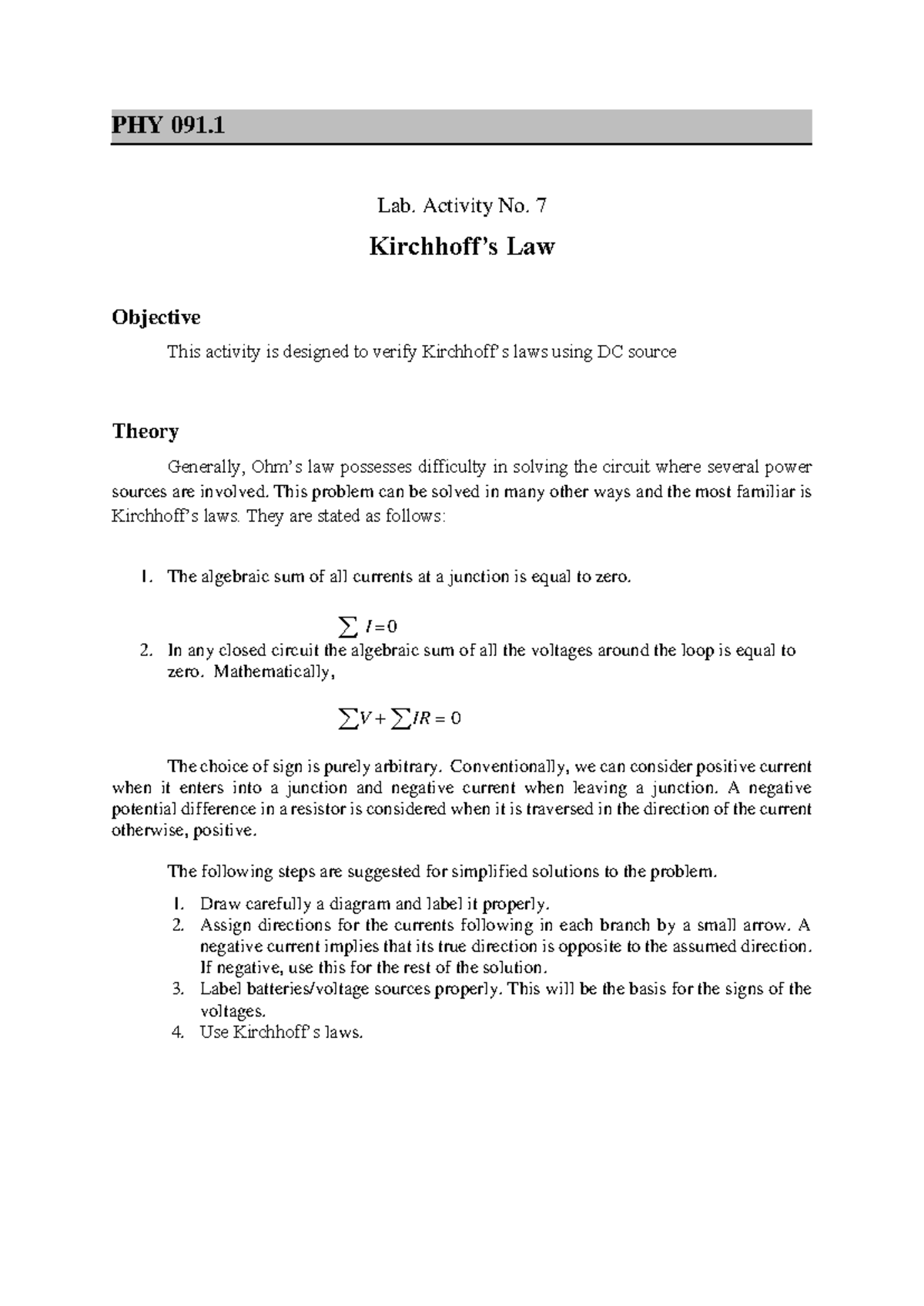 Activity 7- Lanticse - Exdfg - Lab. Activity No. 7 Kirchhoff’s Law ...