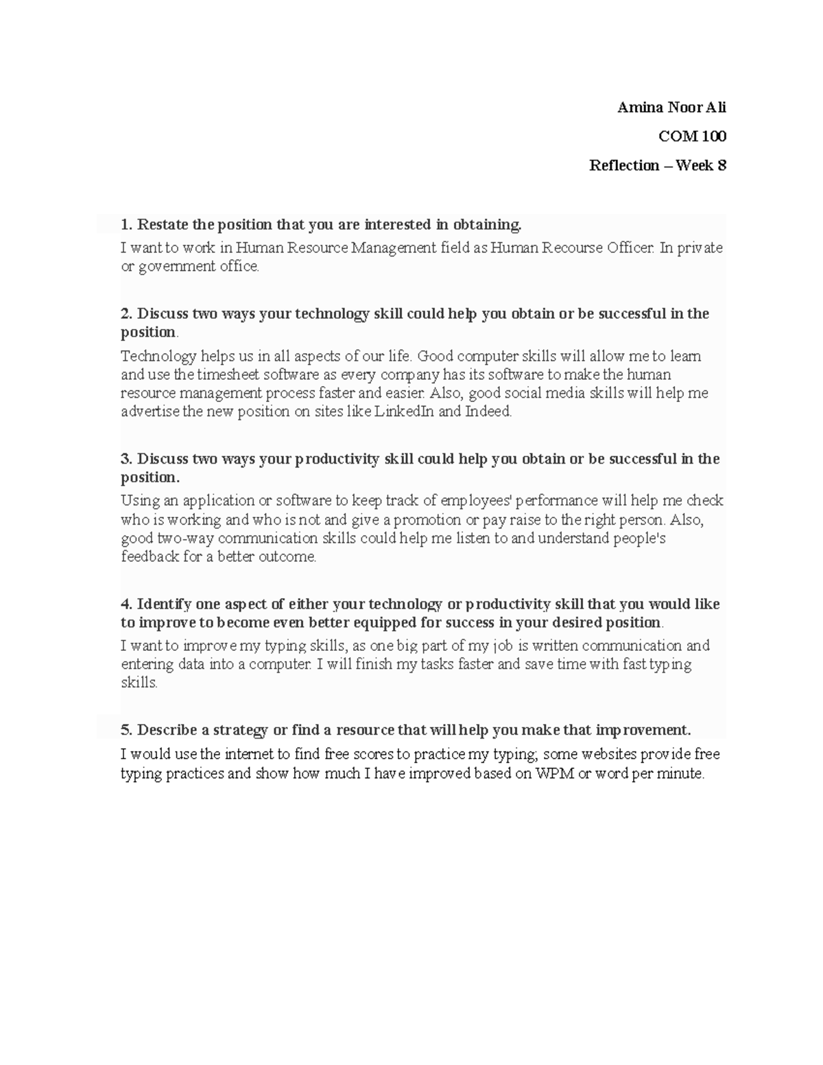 Amina Noor Ali COM100 Reflection - Week8 - Amina Noor Ali COM 100 Reflection – Week 8 Restate ...