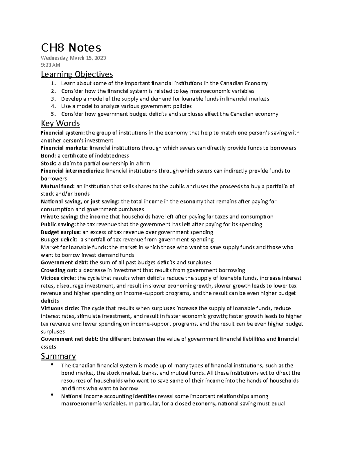 Ch8 Notes Ch8 Notes Wednesday March 15 2023 9 23 Am Learning