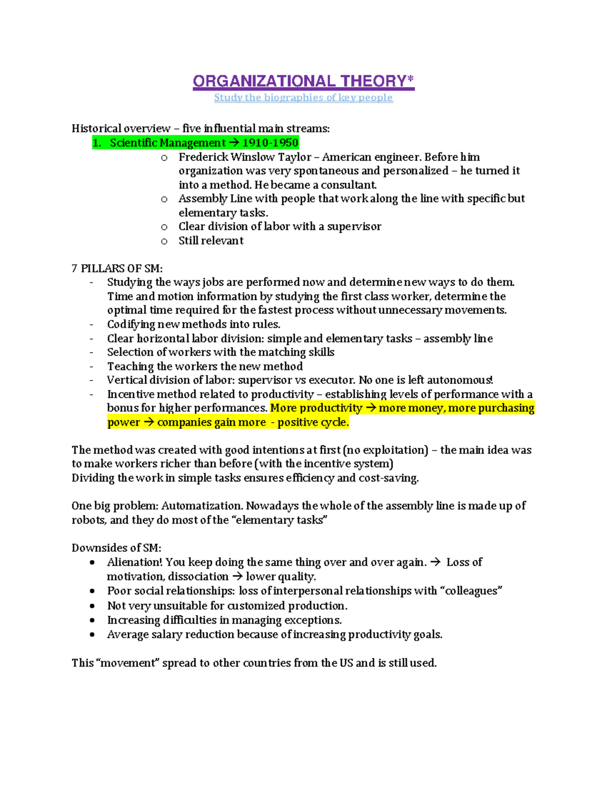 Organizational Theory Full Course Notes - ORGANIZATIONAL THEORY* Study ...