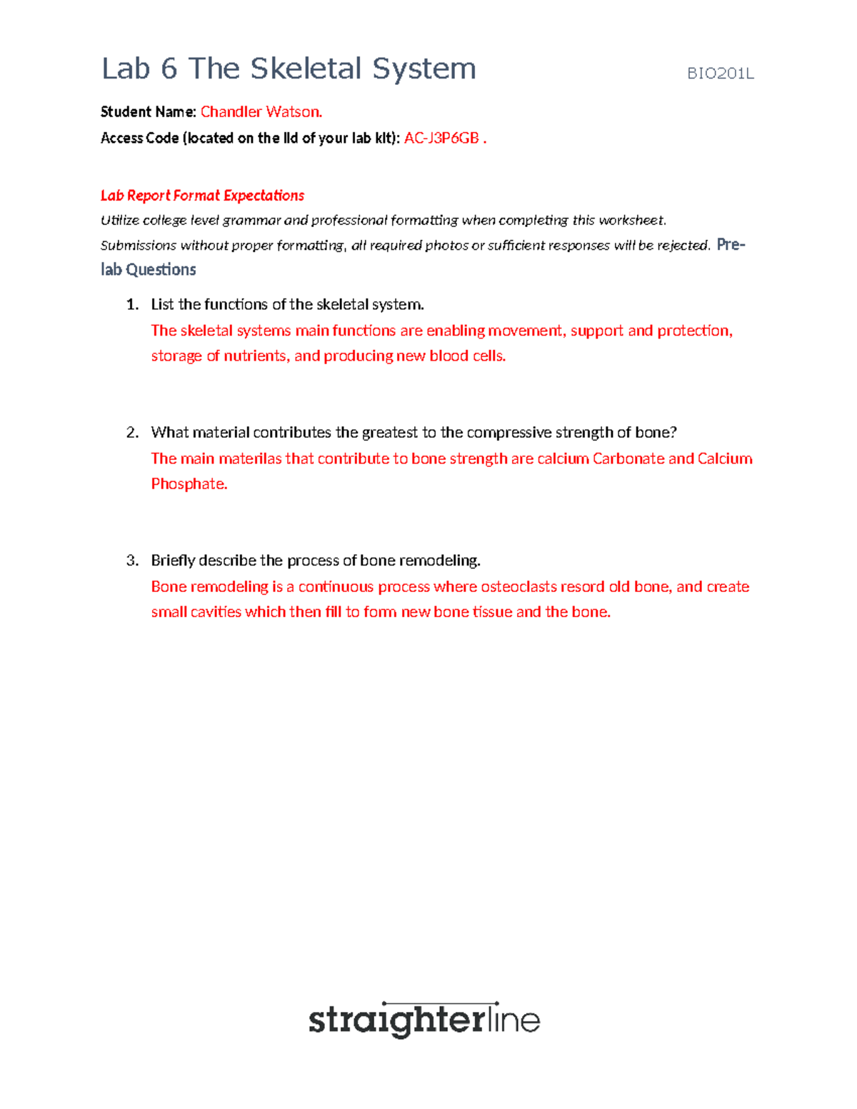 BIO201 Lab 6 - This is the full lab worksheet for straighter line A&P ...