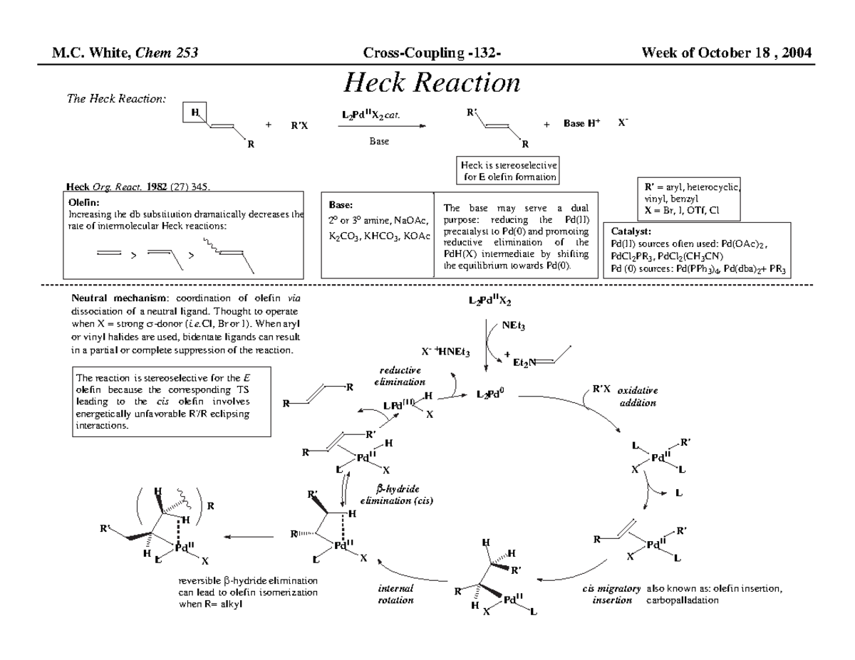 Heck reaction - M. White, Chem 253 Cross-Coupling -132- Week of October ...