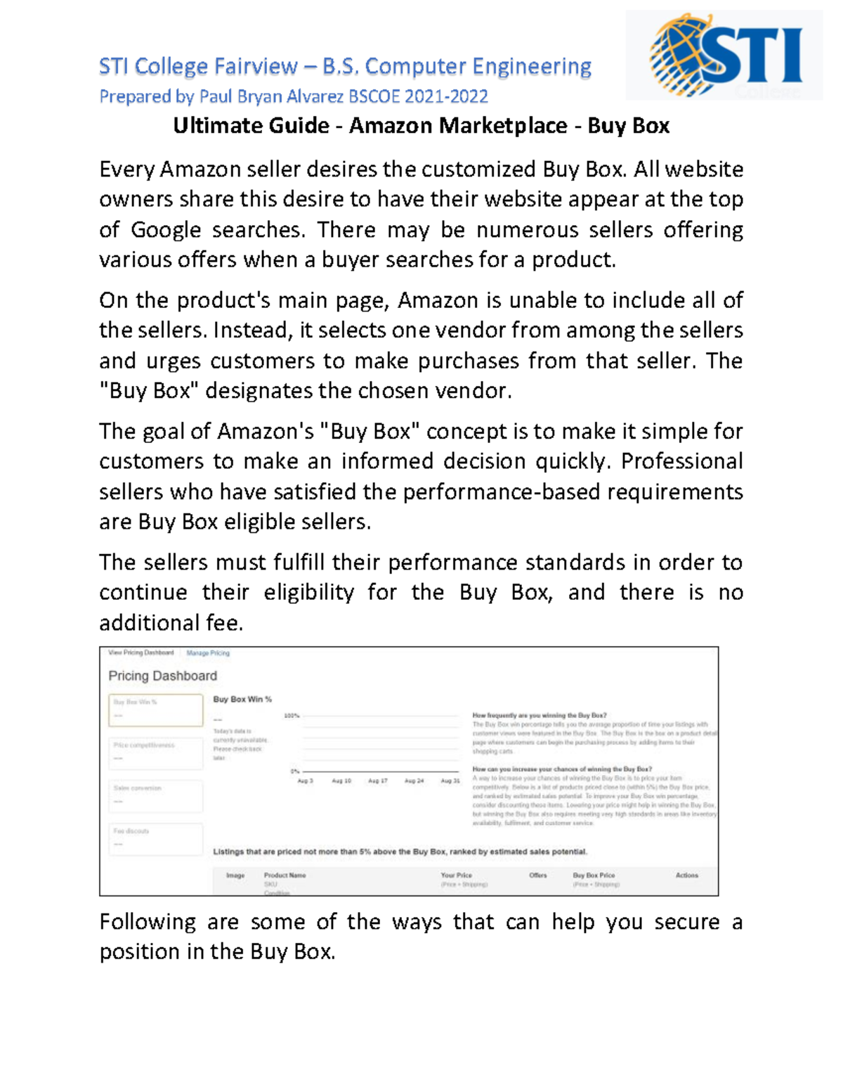 Ultimate Guide - Amazon Marketplace - Buy Box - Prepared by Paul Bryan Alvarez BSCOE 2021 ...