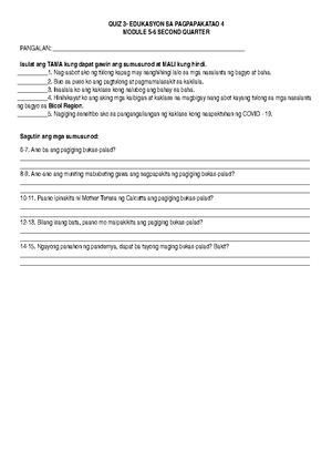 Quiz 3 4 epp q2 - EPP - Quiz 3 EPP 4 Quarter 2 Name: - Studocu