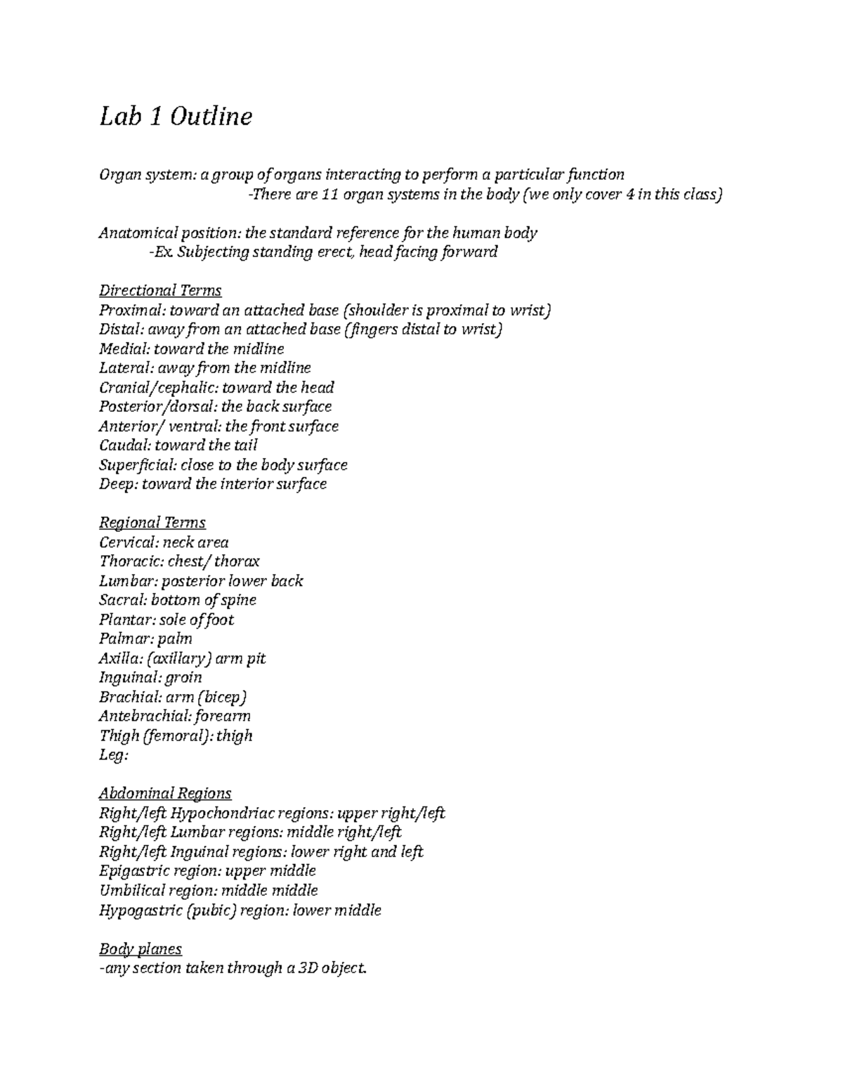 A&P lab 1 Outline - For course instructor Laurie Williams Hogarth - Lab ...