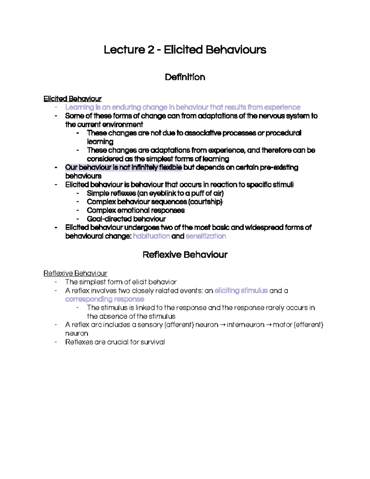 Lecture 2 - Elicited Behaviours - Lecture 2 - Elicited Behaviours ...