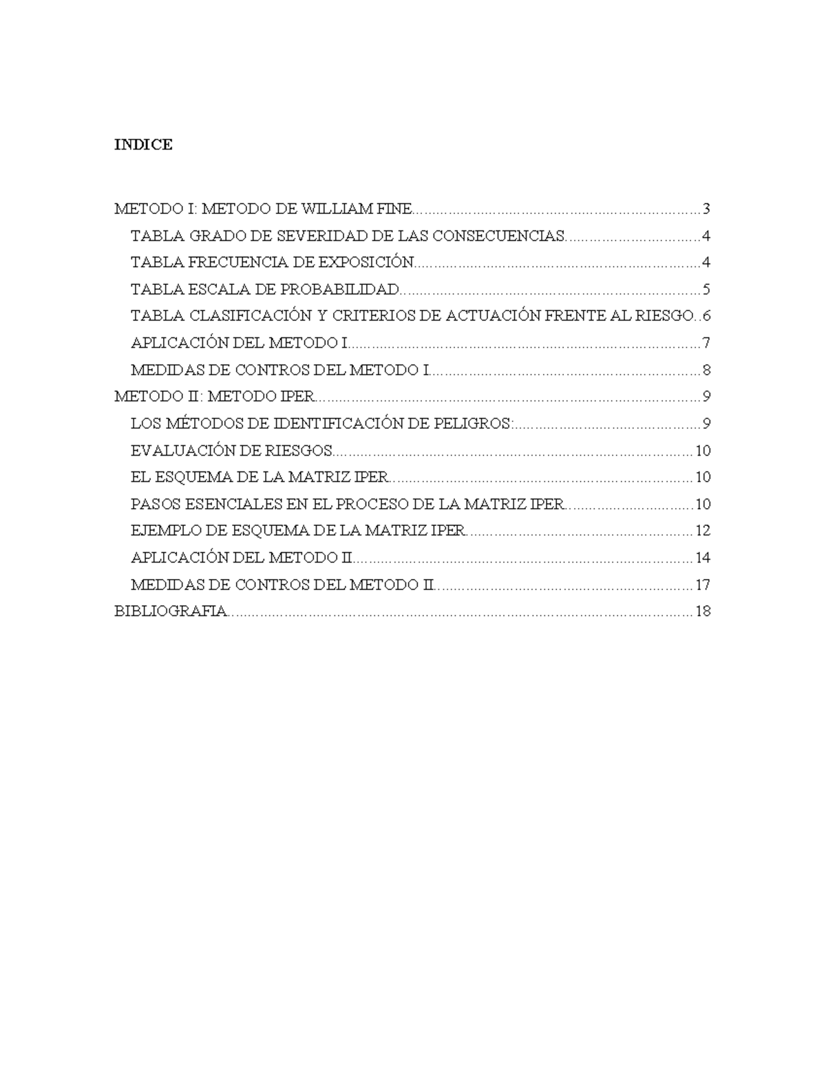 Métodos de evaluación de riesgos - INDICE METODO I: METODO DE WILLIAM ...