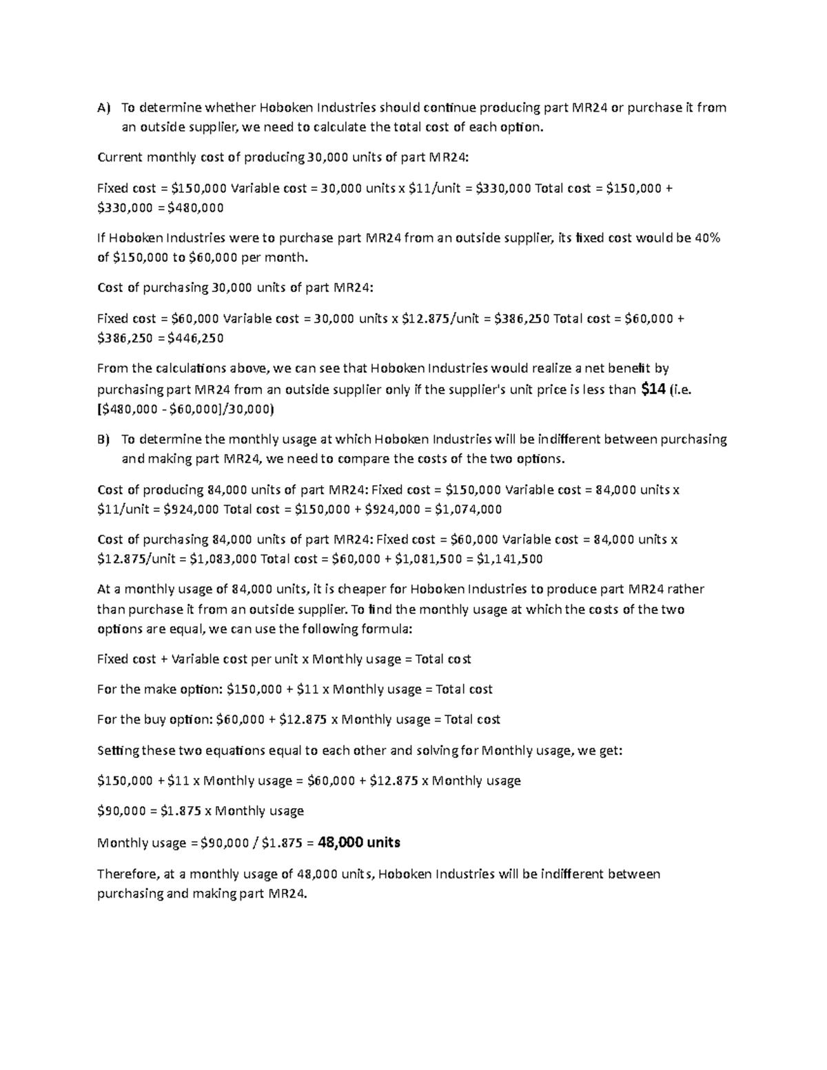 Assignment 2 - acct - A) To determine whether Hoboken Industries should ...