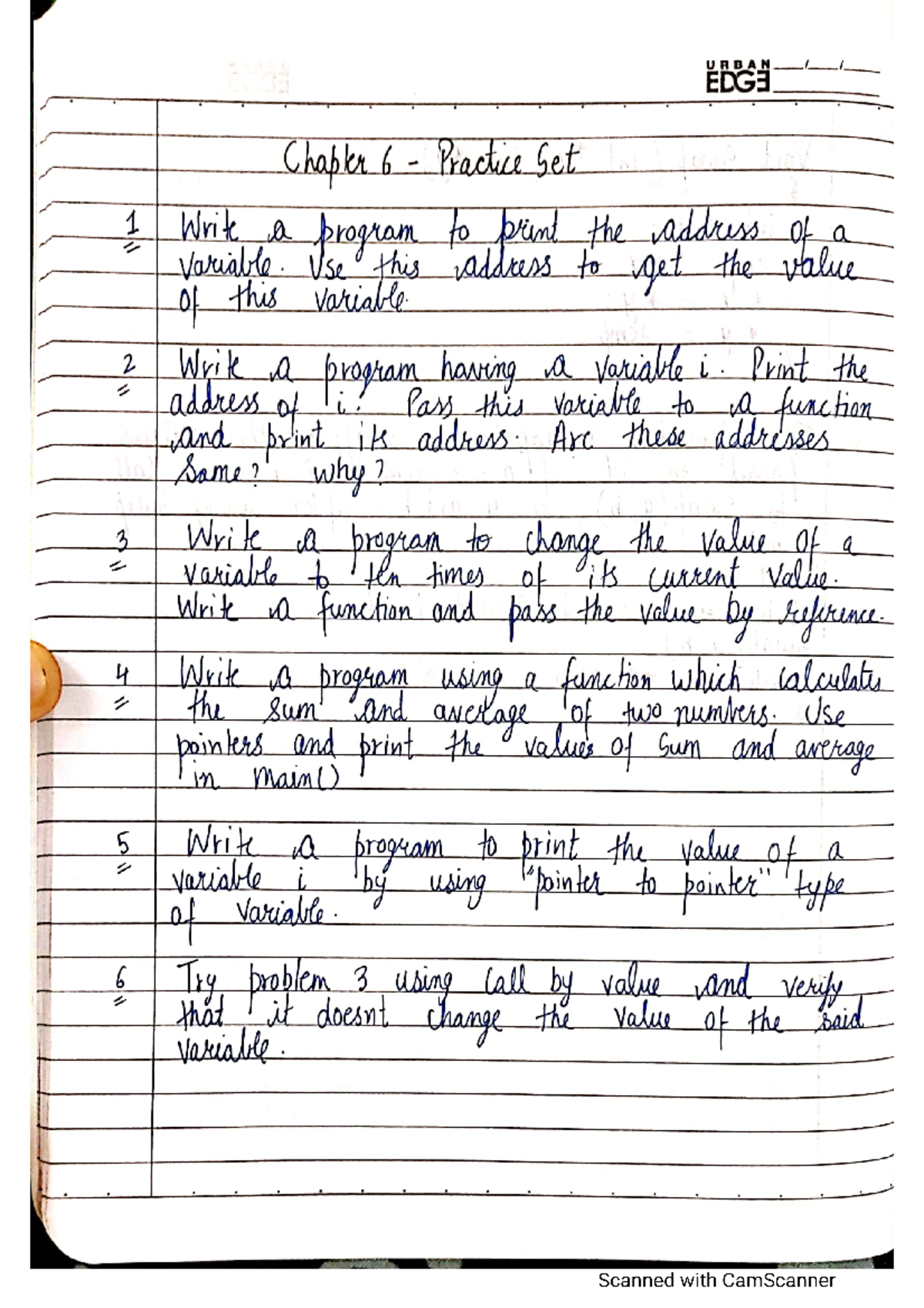 Practice set of pointers - URBAN EDGE Chapter 6 Practice Set 1 Write a program to print the ...