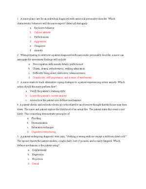 Final eval psych - assignments - Psychiatric -mental health Nursing Final Evaluation I'm ...