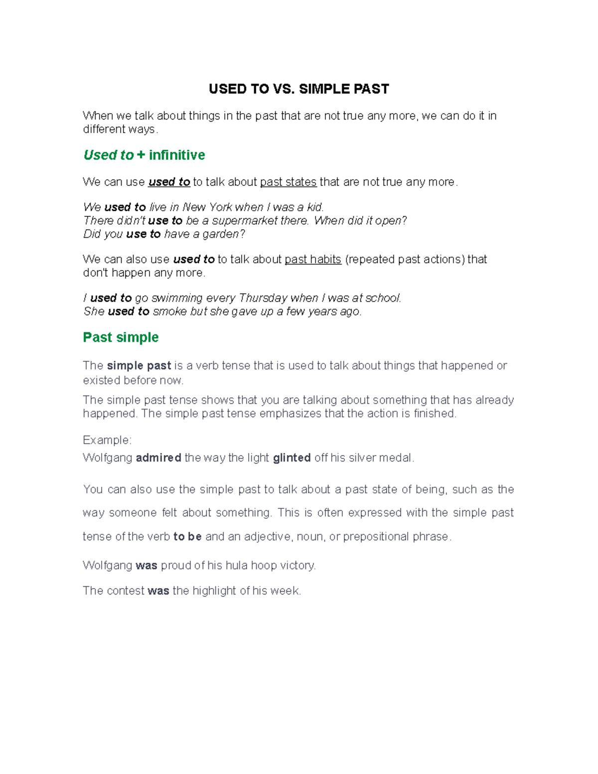 USED TO VS Simple PAST - ejercicios - USED TO VS. SIMPLE PAST When we ...