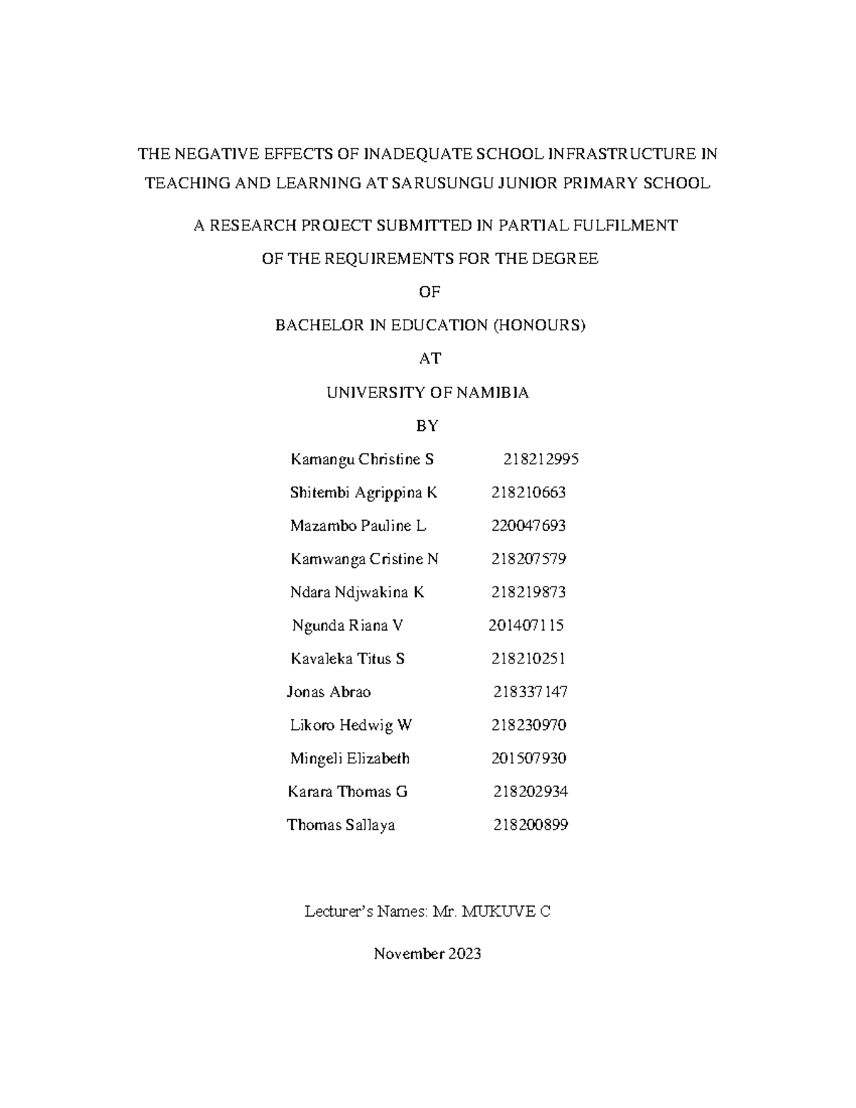 THE Negative Effects OF Inadequate School Infrastructure IN Teaching ...