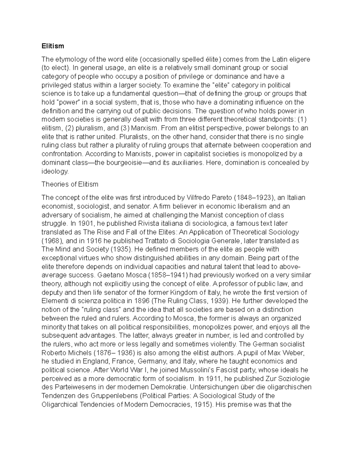 Elitism - Elitism The etymology of the word elite (occasionally spelled ...