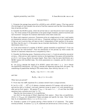 Applied Probability 2015-2016 Example Sheet 4 - Applied probability ...