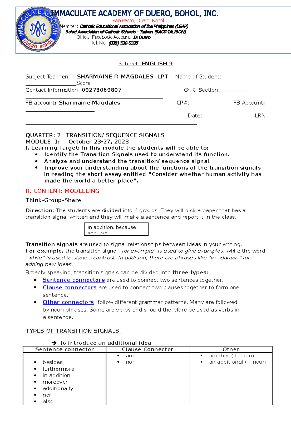Module 1 - wat u see is wat u get - Subject: ENGLISH 9 Subject Teacher ...