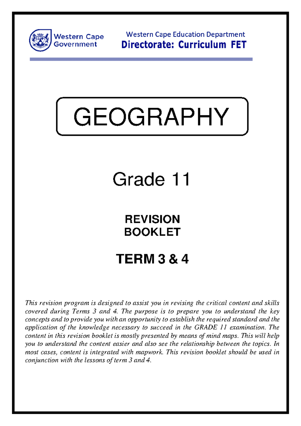 Geography Grade 11 Revision material Terms 3 and 4 - GEOGRAPHY Grade 11 ...